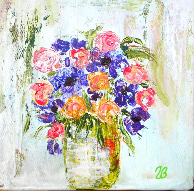 Akryl Maleri Blomster Blomstermalerier Af Gerda Nietzer. Malerier Af